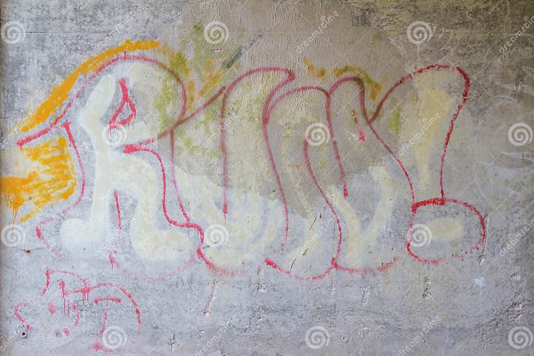 Graffiti on a Wall with the Word Run Stock Image - Image of criminality ...