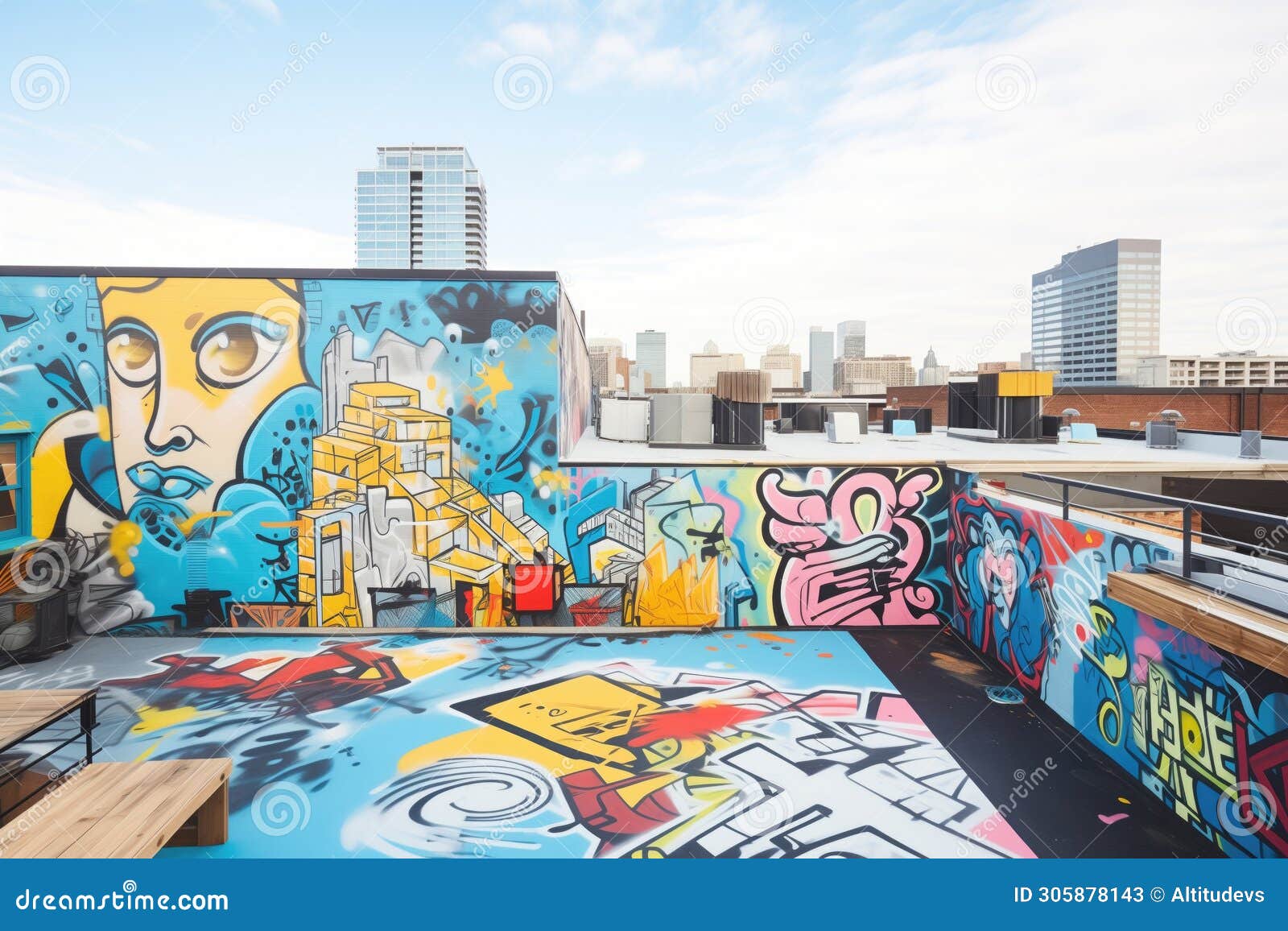 Graffiti Walls on a High City Rooftop Stock Image - Image of outdoor ...