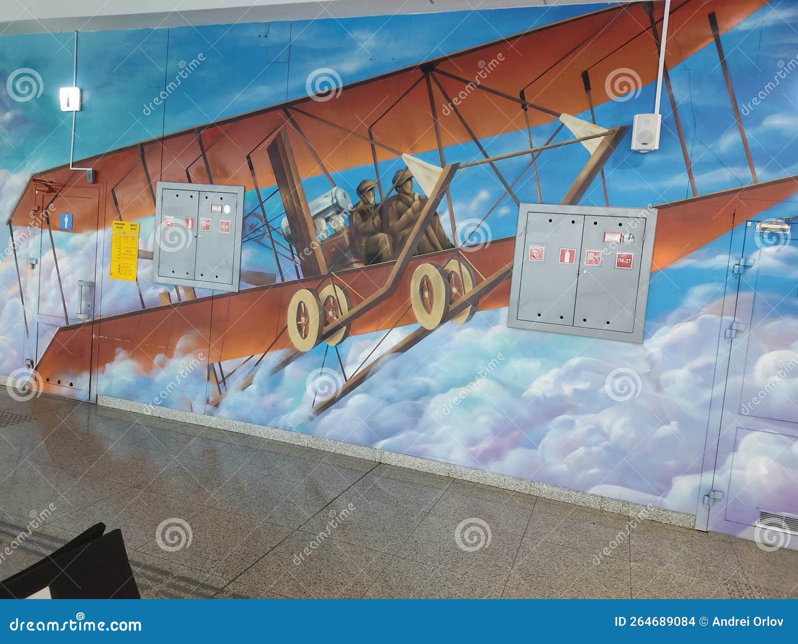 Graffiti of the Wright Brothers` Plane on the Wall Editorial Stock ...