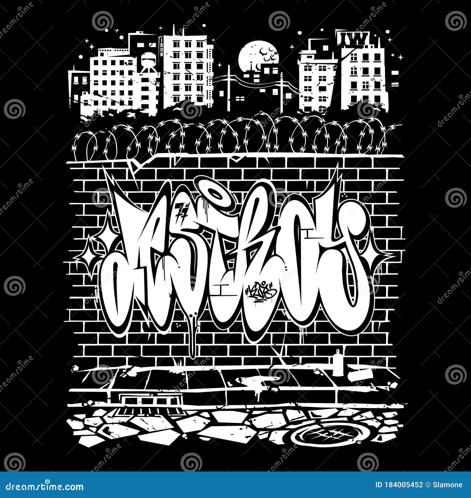 Graffity Font on the Brick Wall Abstract Art Stock Illustration ...