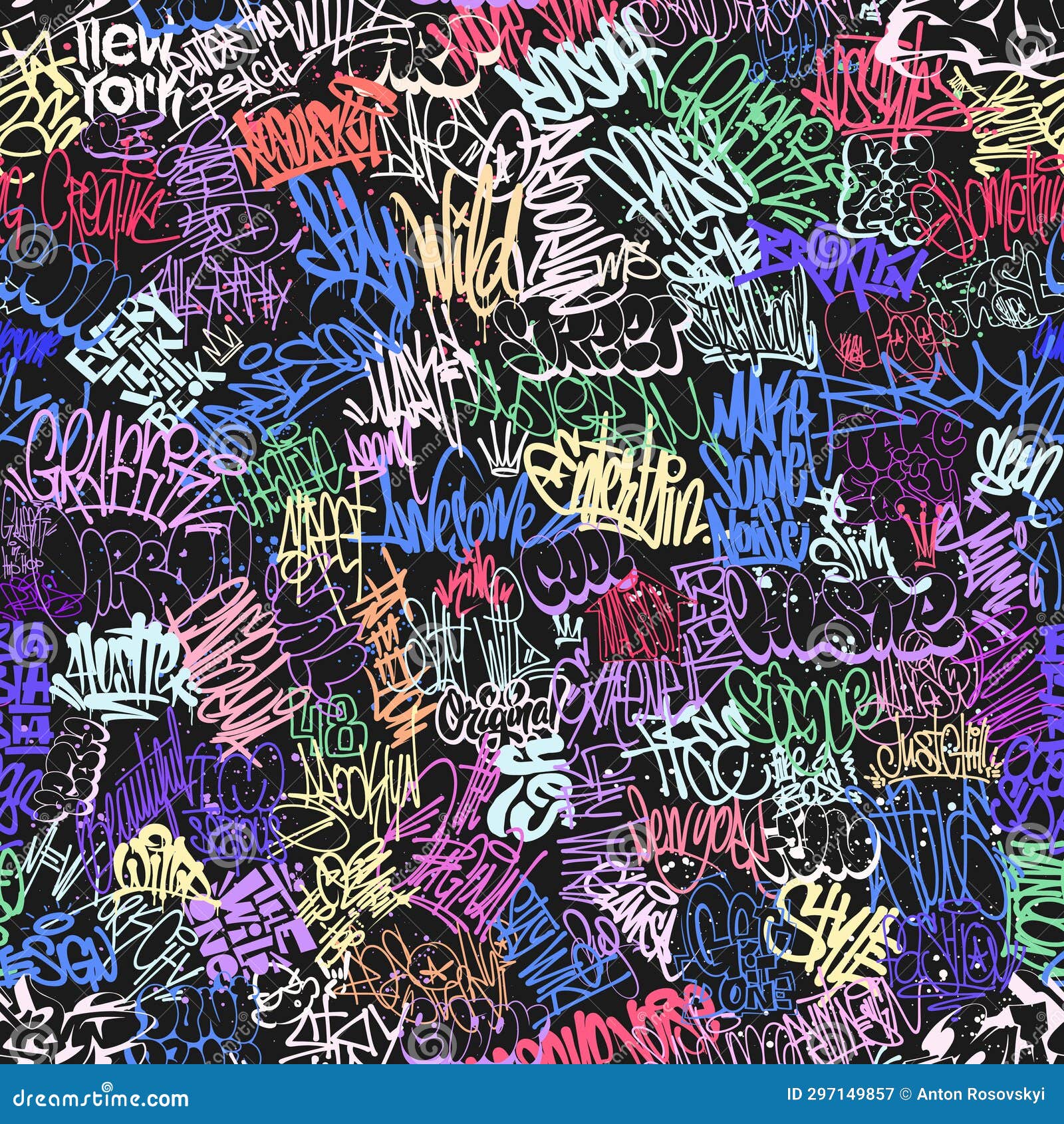 Graffity Wall Colorful Tags Seamless Pattern, Graffiti Street Art ...