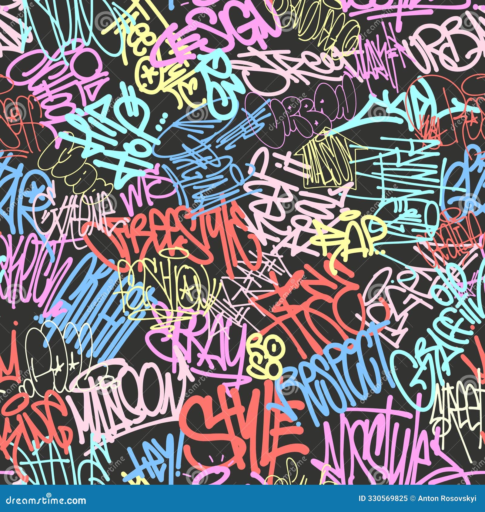 Graffity Wall Tags Seamless Pattern, Graffiti Street Art. Stock ...