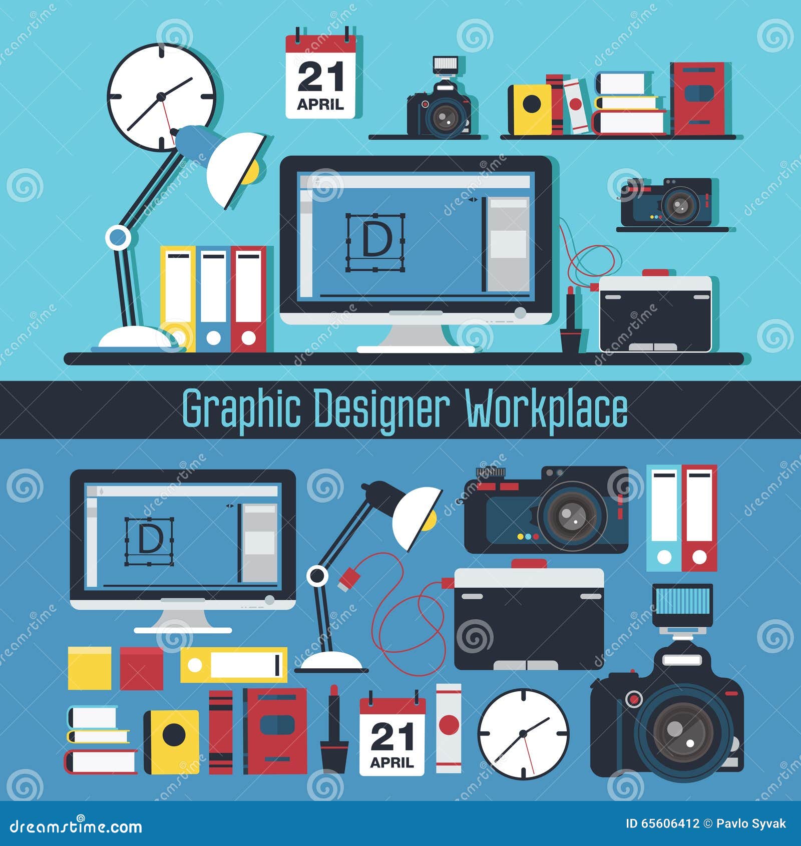 Grafische Ontwerper Workplace Concept Vector Illustratie - Illustration ...