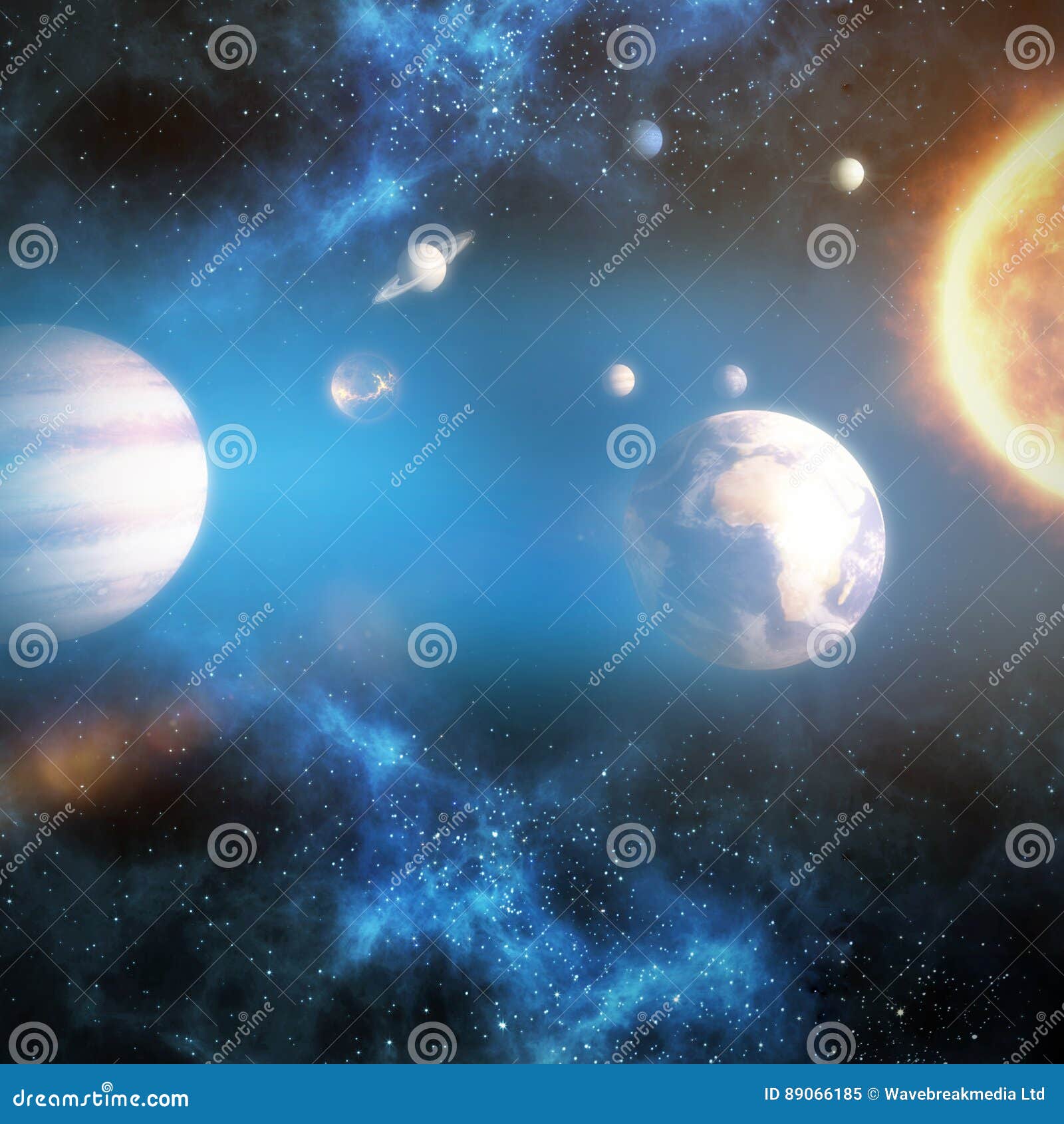 Grafisk Bild Av Olika Planeter Med Solen 3d Stock Illustrationer ...