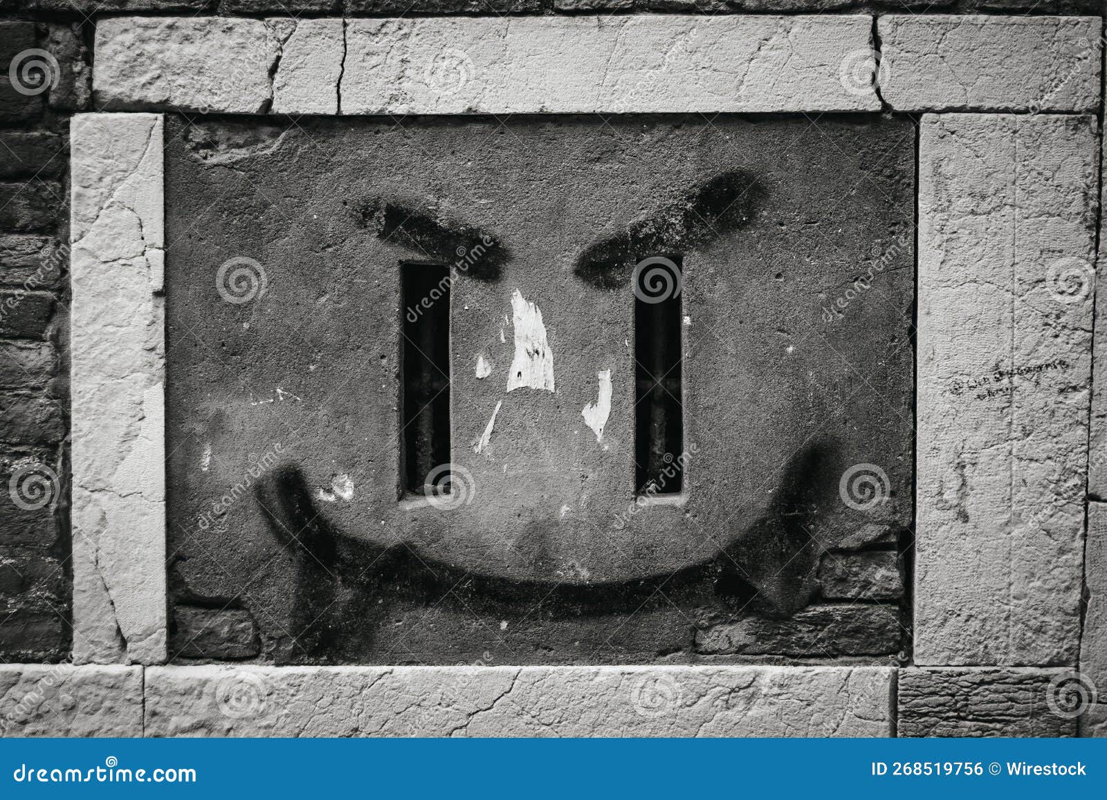 Grafite Simples De Um Rosto Sorridente Em Uma Parede De Rua Em Tons De ...