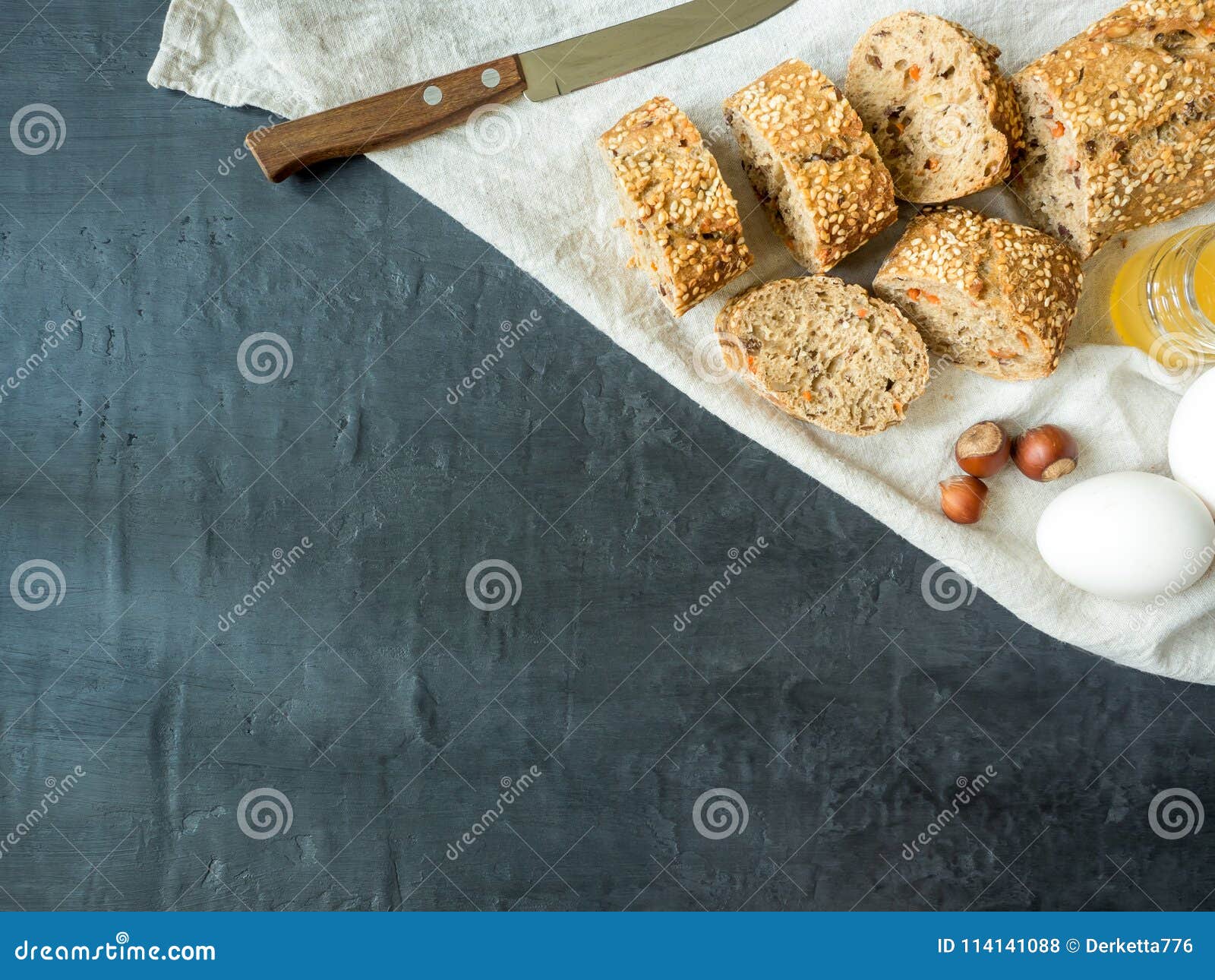Grain Bread on Dark Background. the View from the Top. Free Space for ...