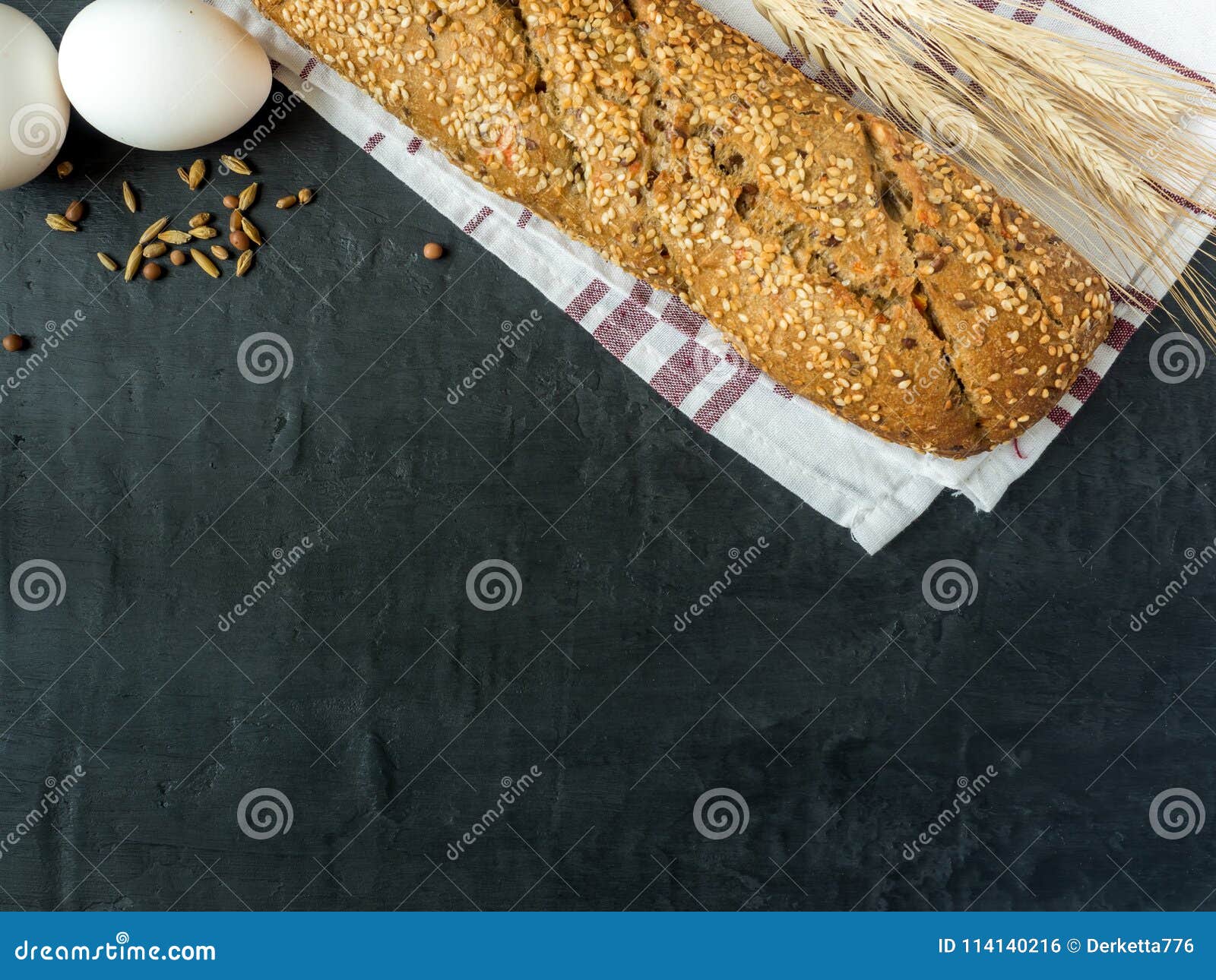 Grain Bread on Dark Background. the View from the Top. Free Space for ...