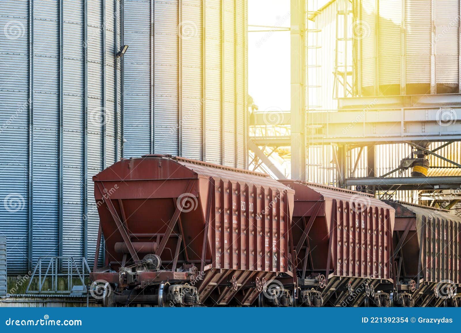 Grain Cars Being Loaded with Grain at a Grain Elevator Stock Photo ...