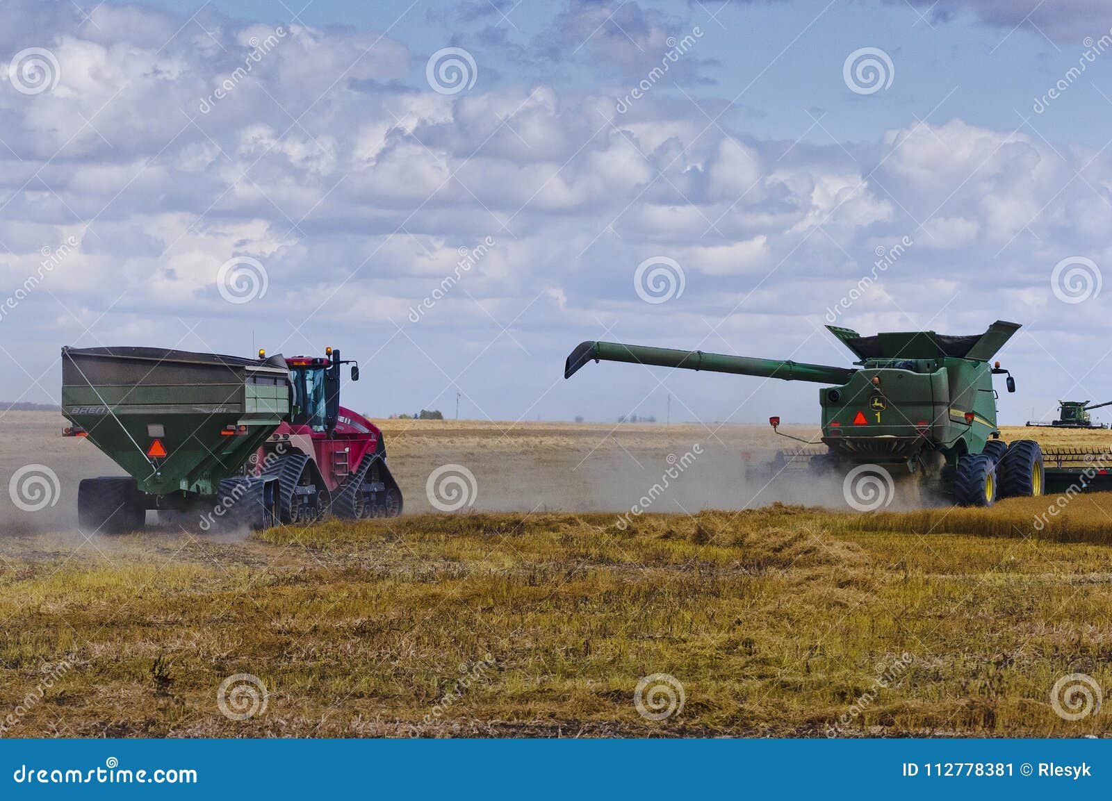 Grain Cart and Tractor Approaching Combine Editorial Photo - Image of ...