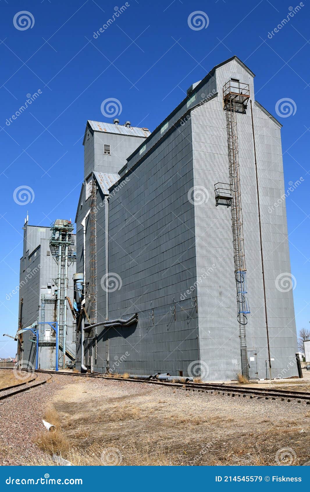 A Grain Elevator with a Caged Ladder Stock Image - Image of grain ...