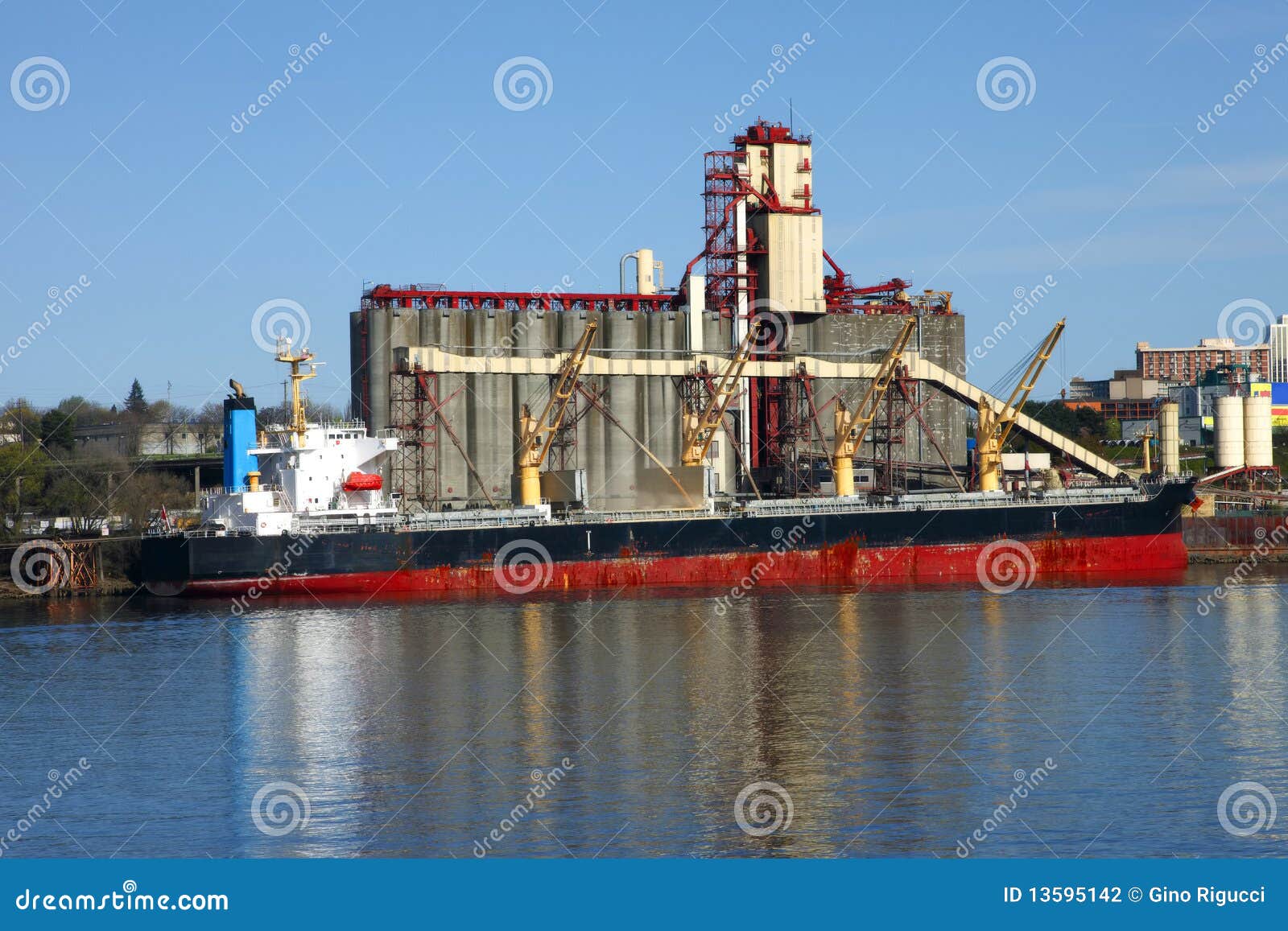 Grain Elevator & Cargo Ship Stock Photo - Image of transportation ...