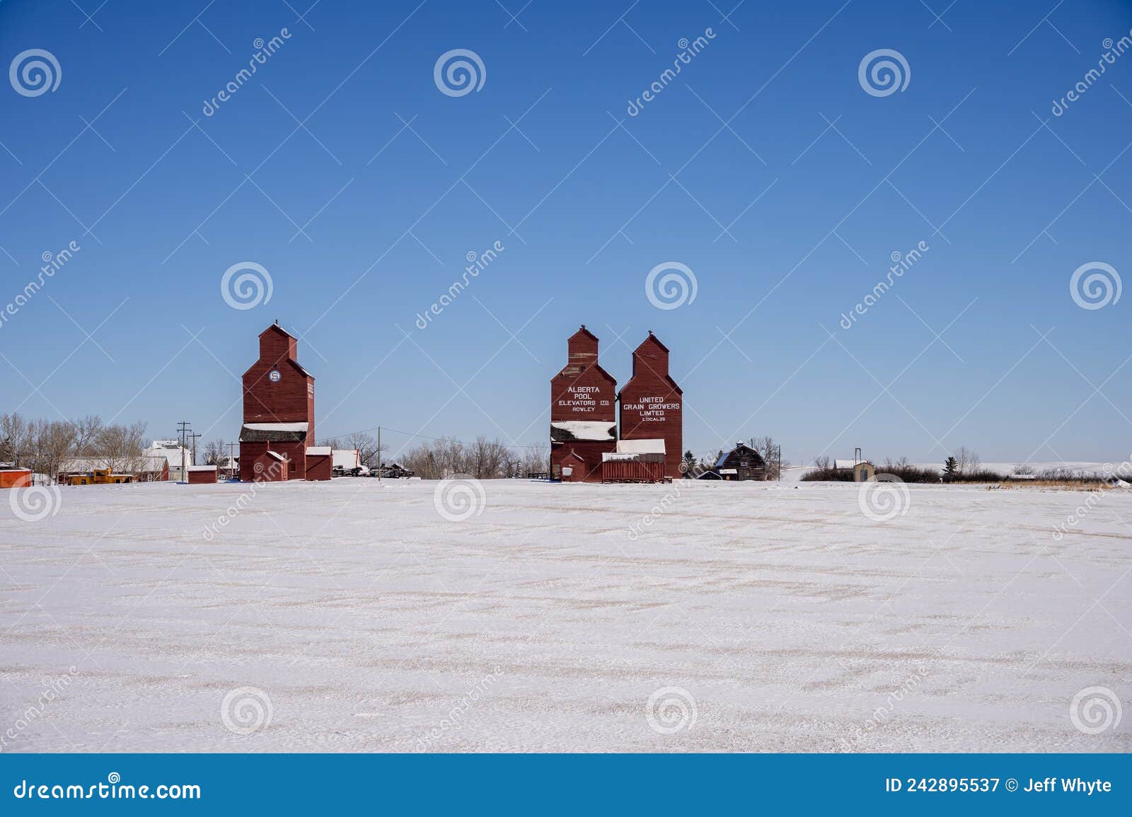 Grain Elevators in the Ghost Town of Rowley in Winter Editorial ...