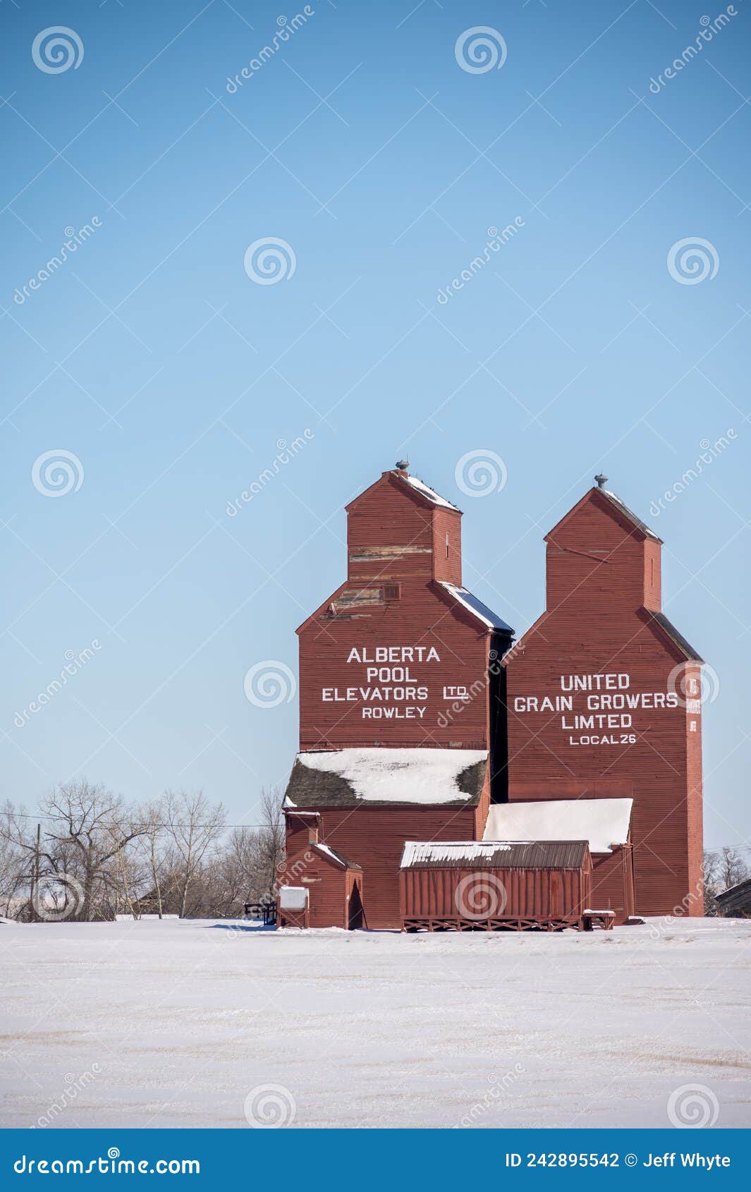 Grain Elevators in the Ghost Town of Rowley in Winter Editorial ...