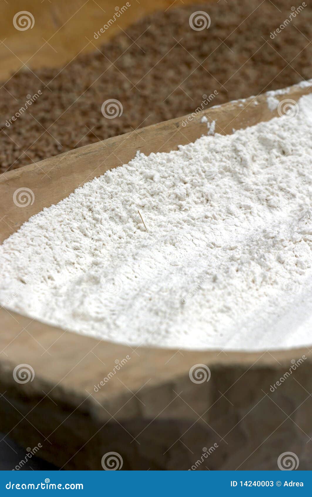 Grain and Flour Sin Two Wood Recipients Stock Image - Image of white ...