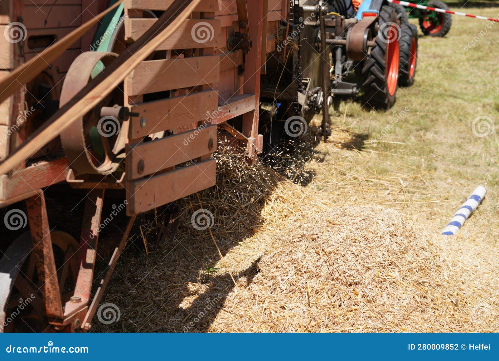 Grain Harvest and Processing with Old Equipment Stock Photo - Image of ...