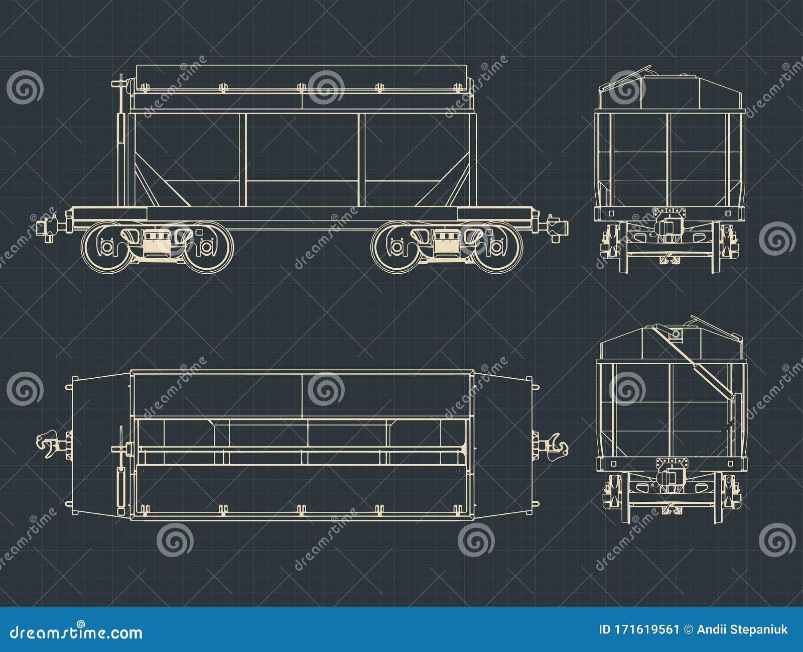 Grain Hopper Wagon Blueprints Cartoon Vector | CartoonDealer.com #171619561