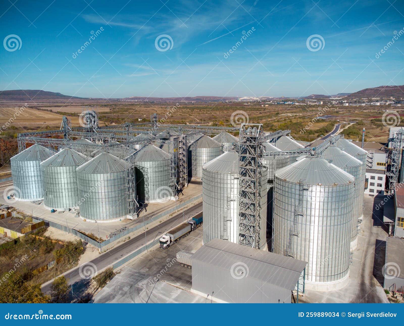 Grain Storage Silos Aerial Top View Stock Photo - Image of silo ...
