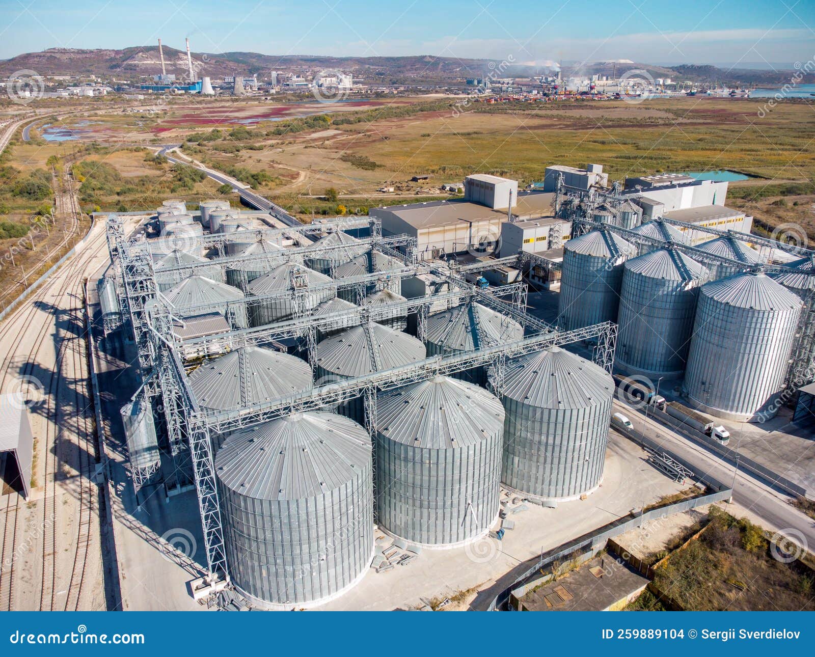 Grain Storage Silos Aerial Top View Stock Photo - Image of building ...