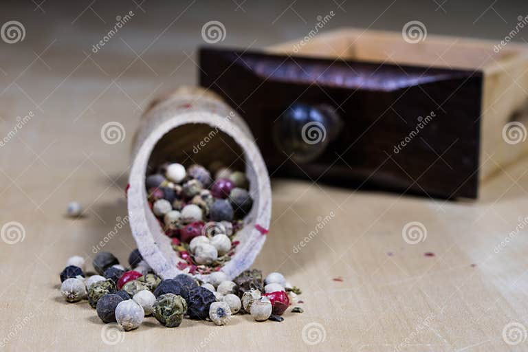 A Grain of Pepper on a Kitchen Table. Ground Pepper in a Kitchen Stock ...