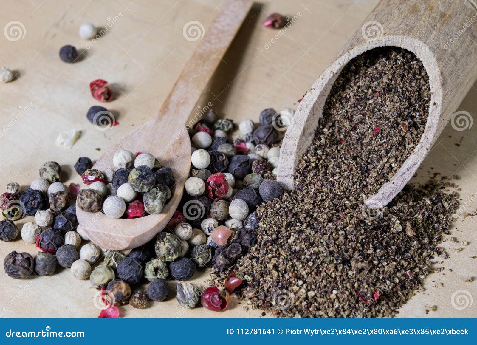 A Grain of Pepper on a Kitchen Table. Ground Pepper in a Kitchen Stock ...