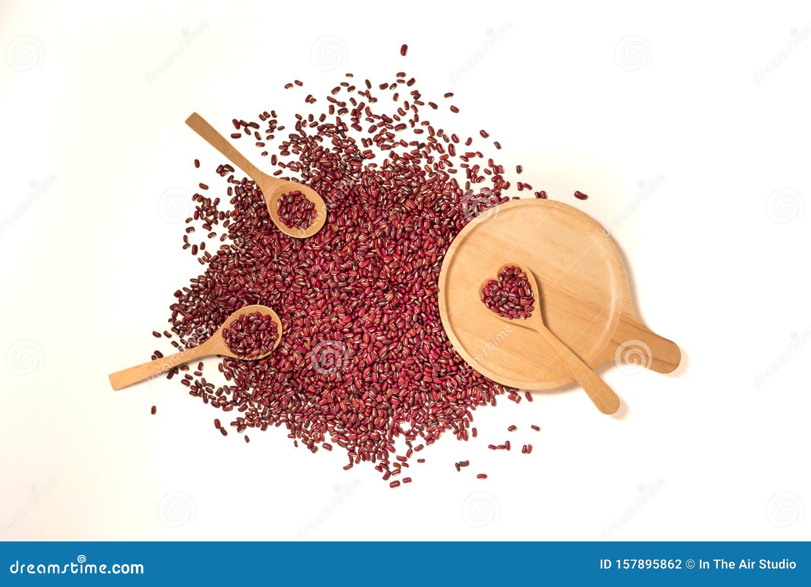 Grain Red Bean with Hart Wooden Spoon and Pan Stock Photo - Image of ...