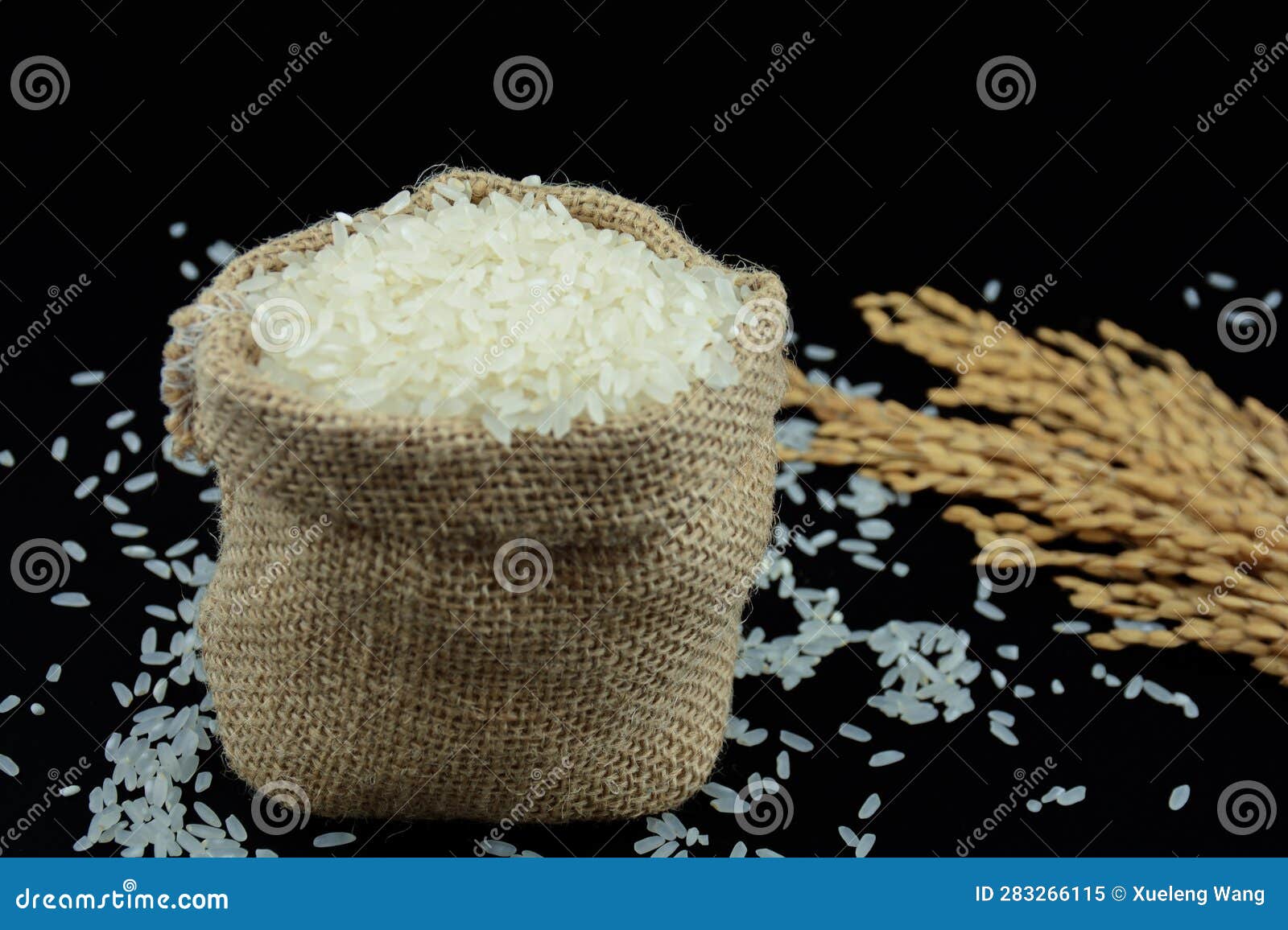 Grain Rice in a Bag on the Black Background Stock Image - Image of ...