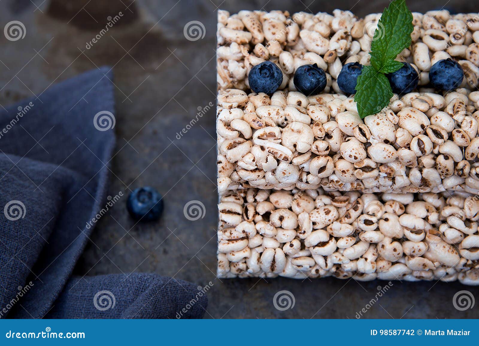 Grain Rice Cakes with Blueberries for Healthy Breakfast Stock Photo ...