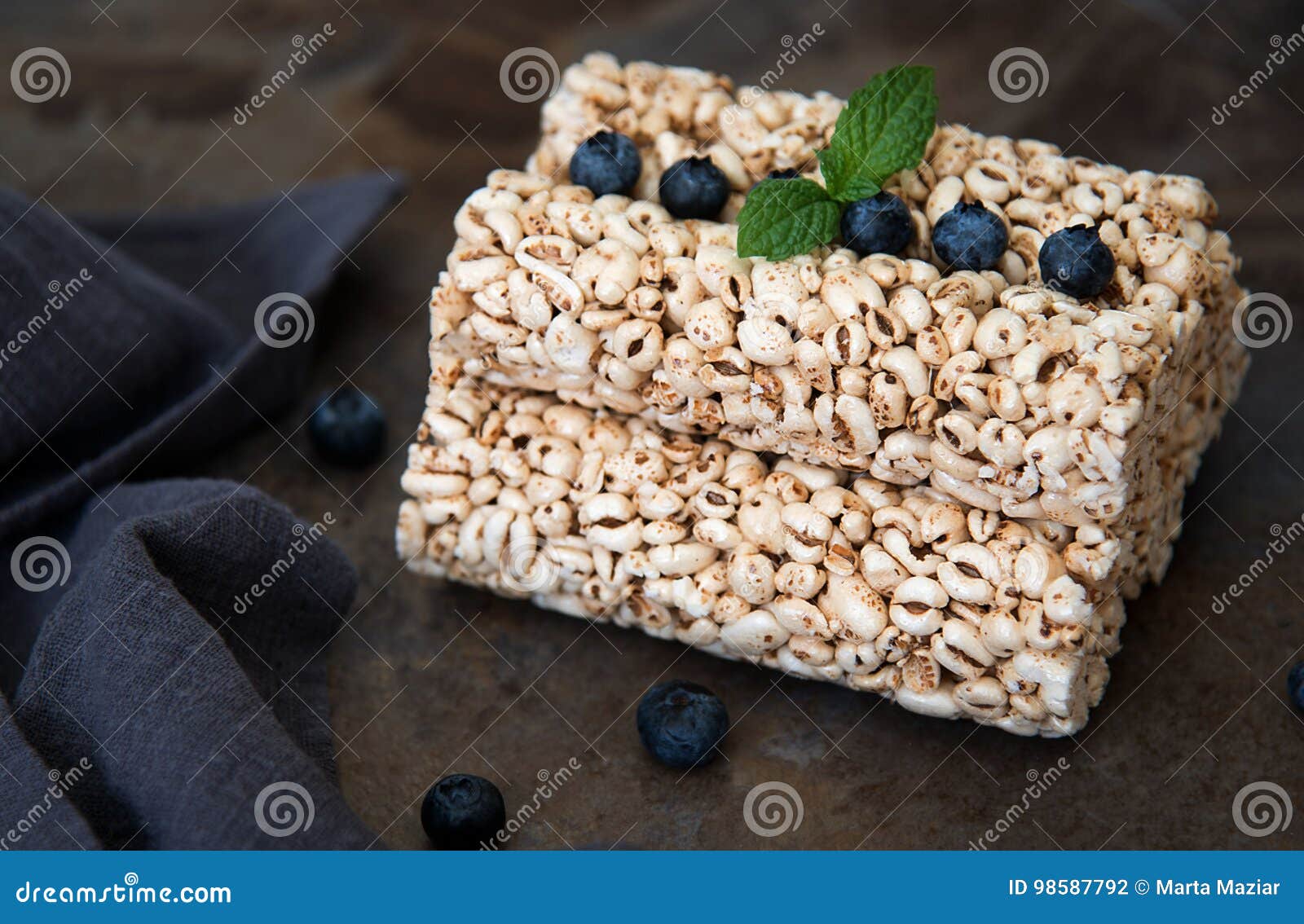 Grain Rice Cakes with Blueberries for Healthy Breakfast Stock Photo ...