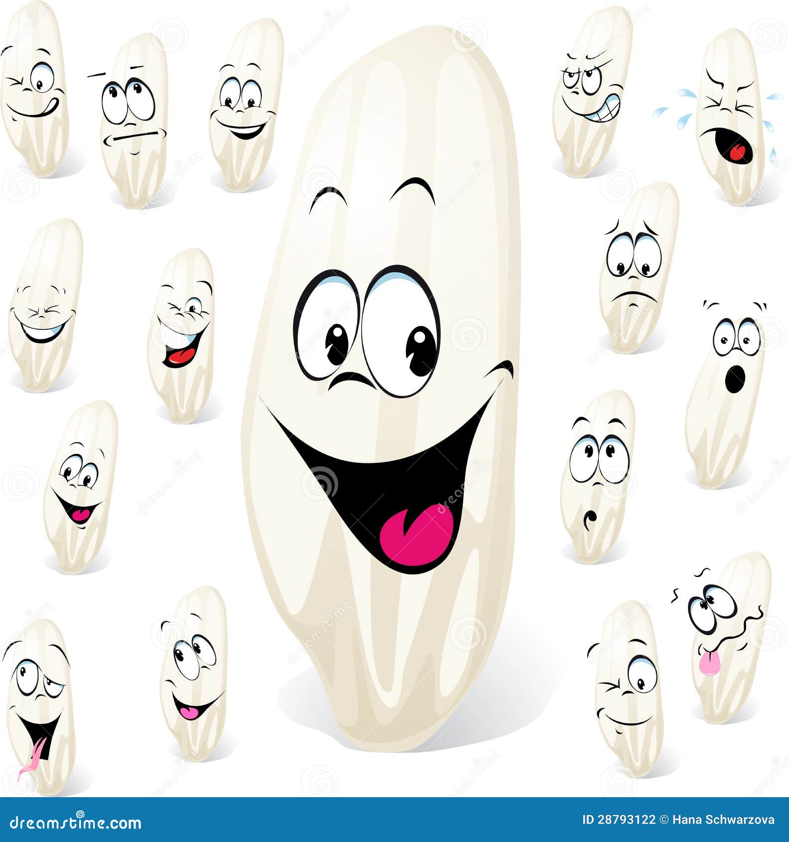 Grain of Rice Cartoon with Many Expressions Stock Vector - Illustration ...