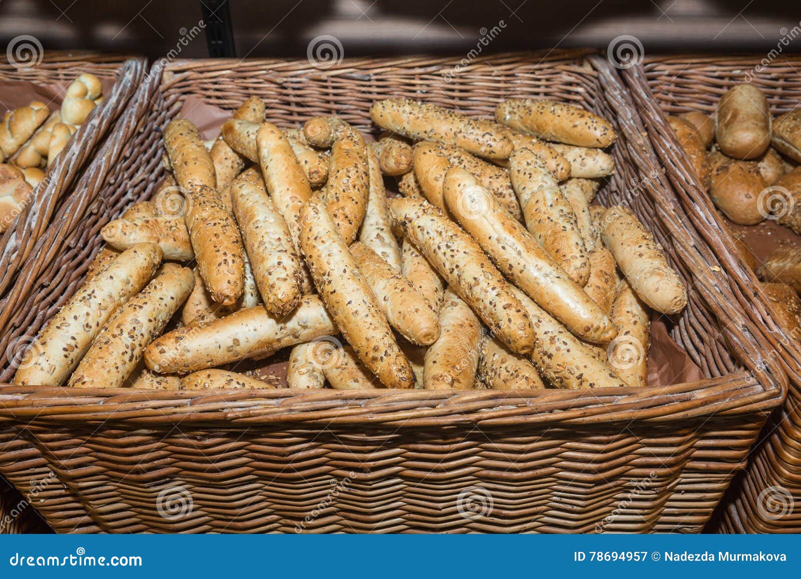 7-grain Rolls in Big Wicker Basket Stock Image - Image of integral ...