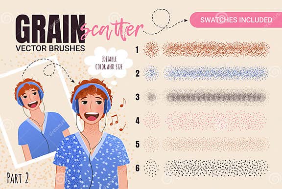 Grain Scatter Brushes. Set of Abstract Grunge Textures. Stock ...