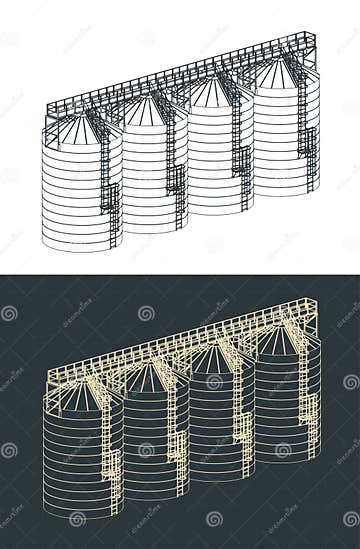 Grain Storage Facility Isometric Blueprints Stock Illustration ...