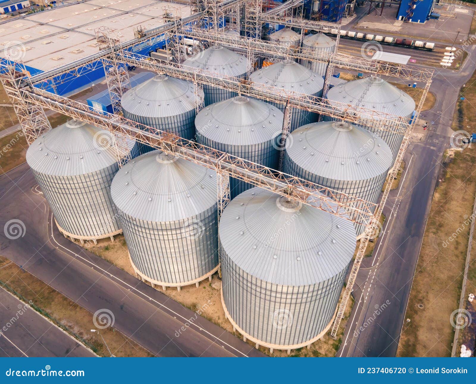 Grain Storage in Large Silos Aerial View. Silo with Grain Stock Photo ...