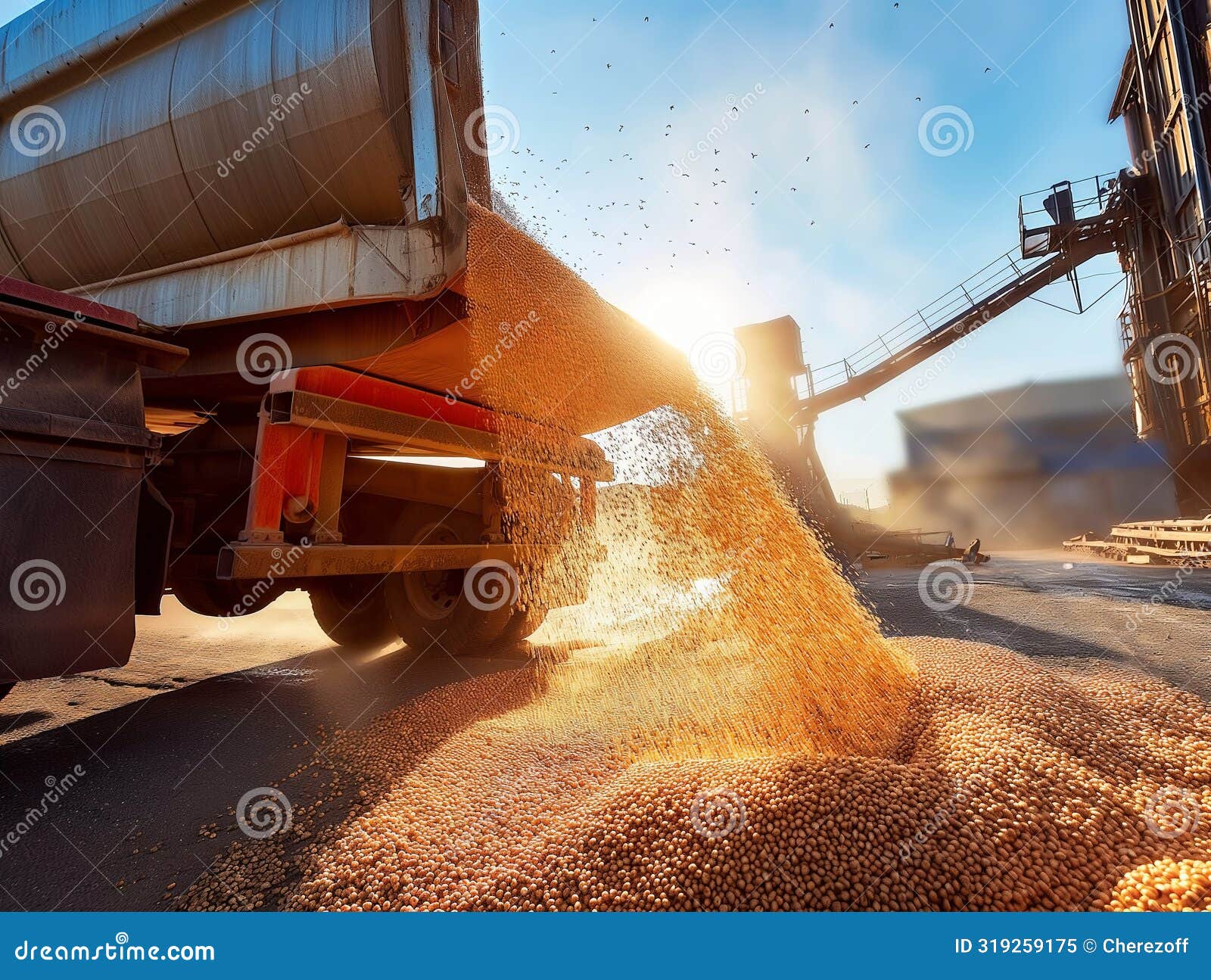 Grain Truck Unloading at Industrial Facility Stock Image - Image of ...