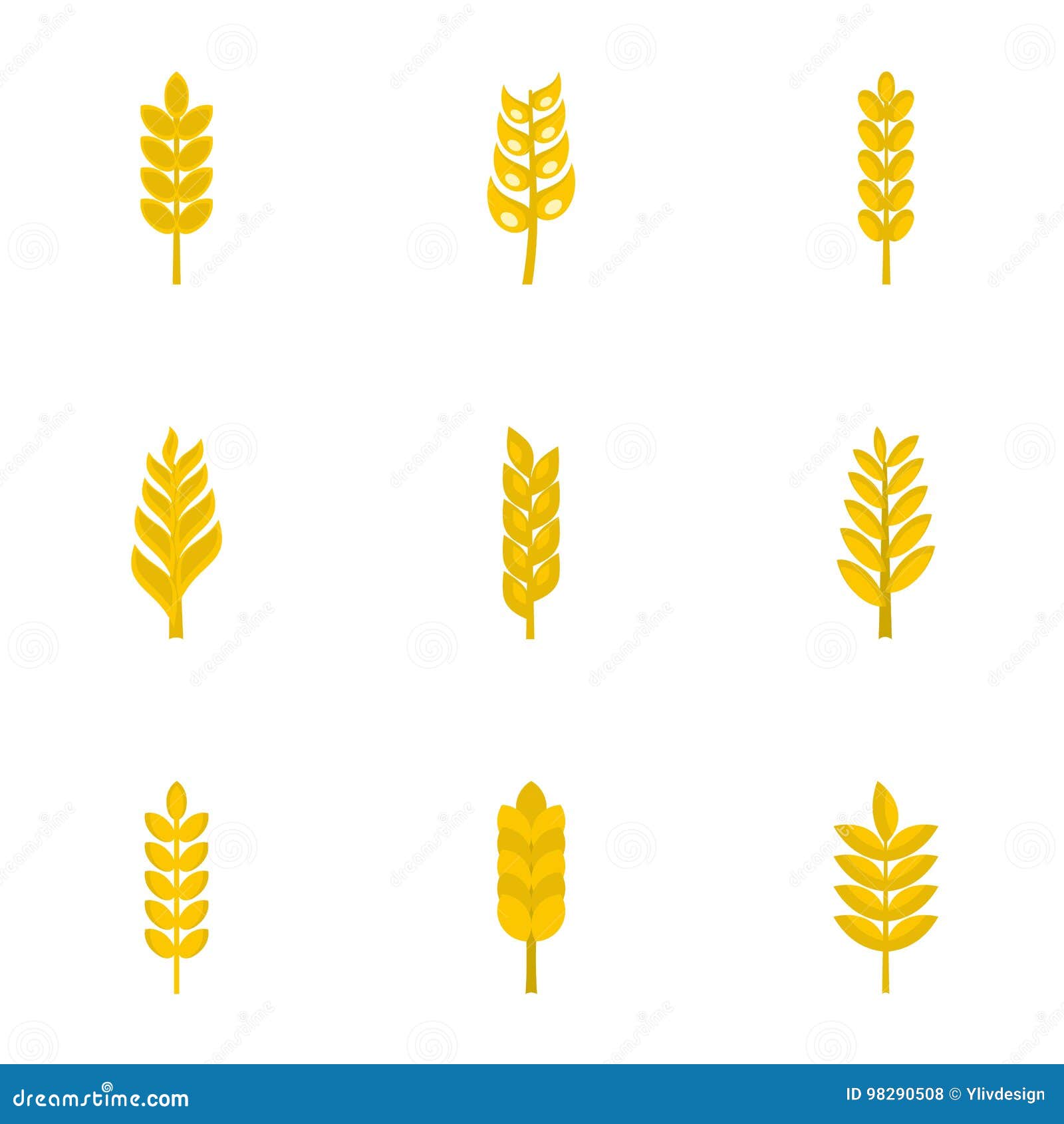 Grains Icon Set, Flat Style Stock Vector - Illustration of leave ...