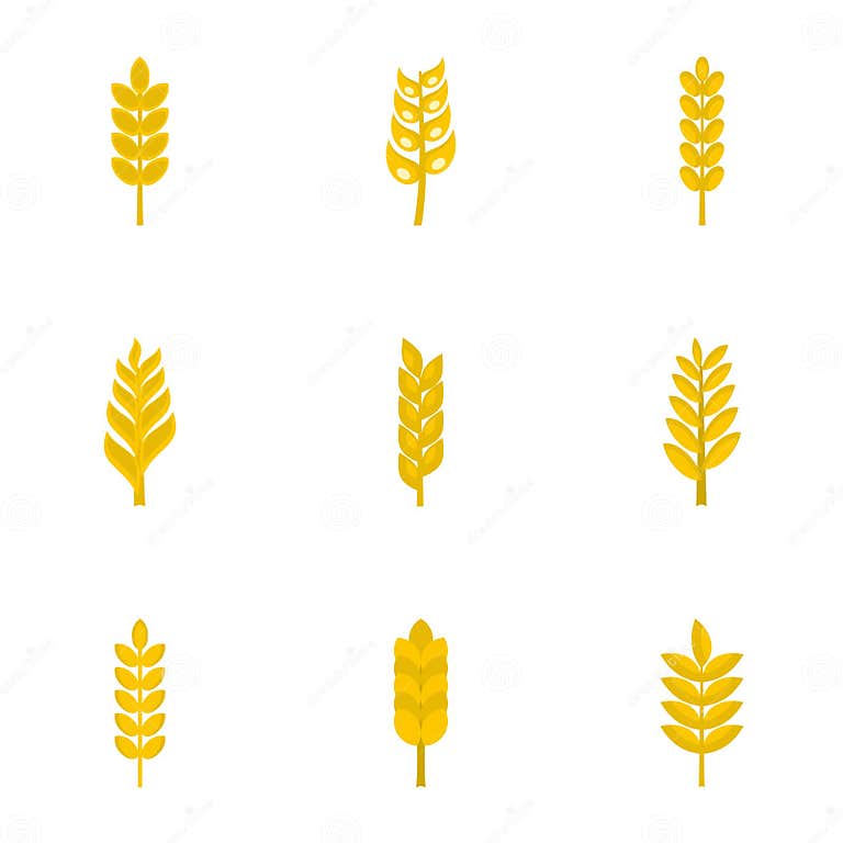 Grains Icon Set, Flat Style Stock Vector - Illustration of leave ...