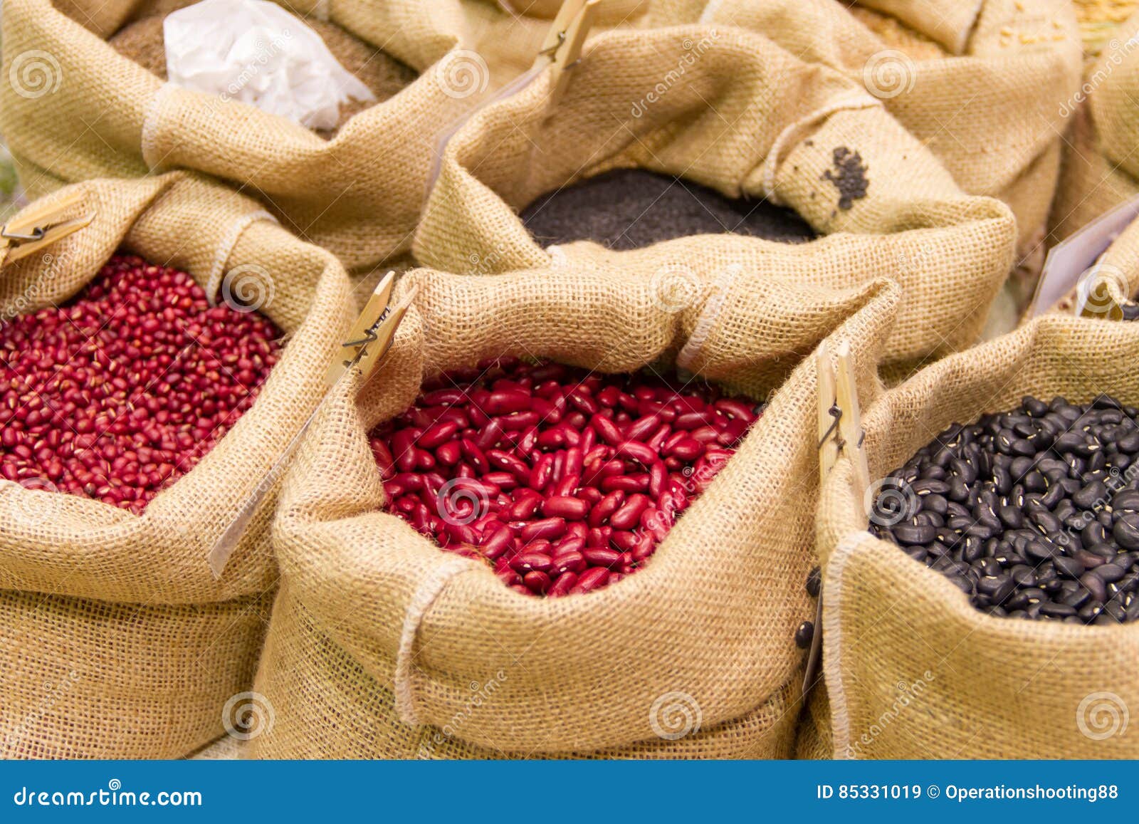 Grains in sacks stock image. Image of natural, burlap - 85331019