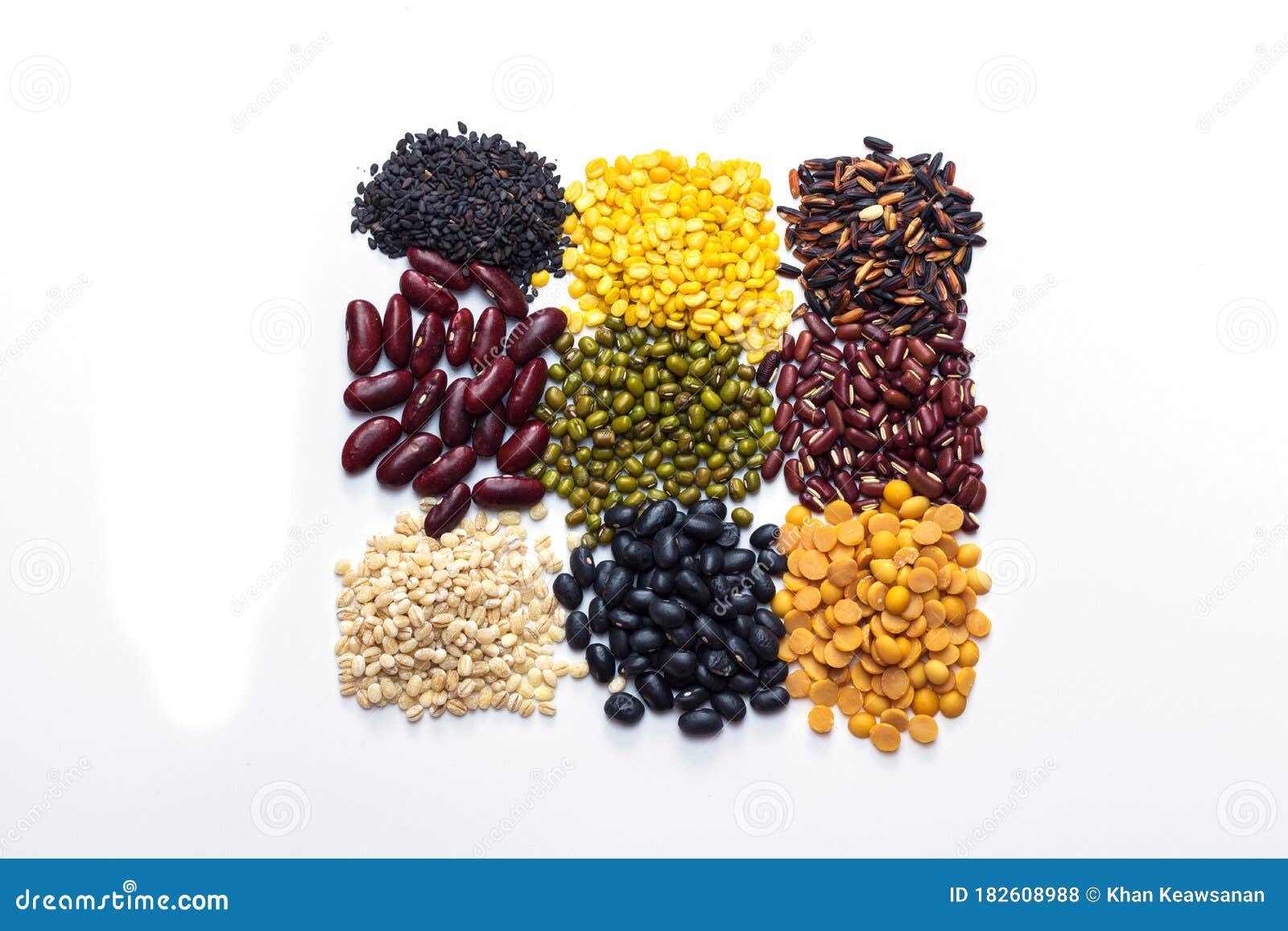 Grains Seeds and Beans in Different Types and Colors on White ...