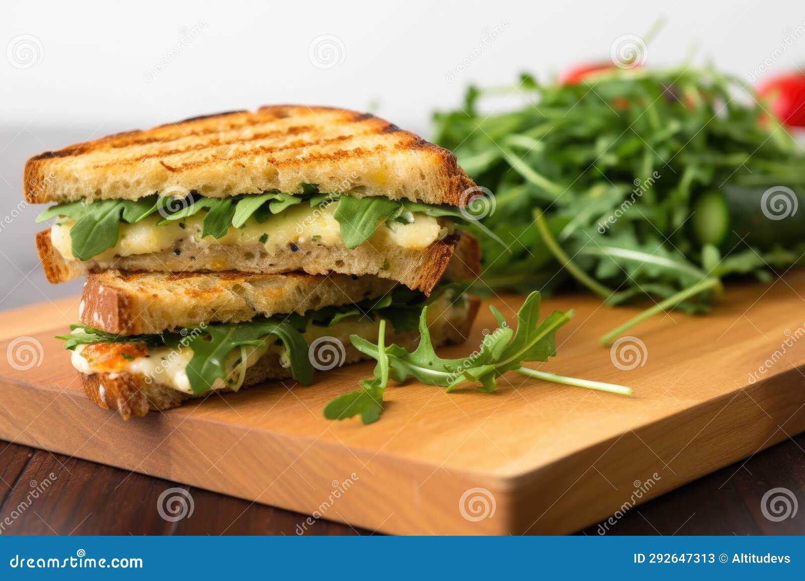 Grainy Bread Panini with Fresh Arugula on Side Stock Image - Image of ...