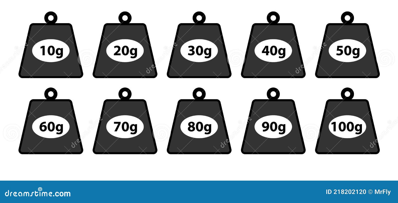 10 - 100 Gram Weight Set, Isolated on White, Vector Illustration Stock ...