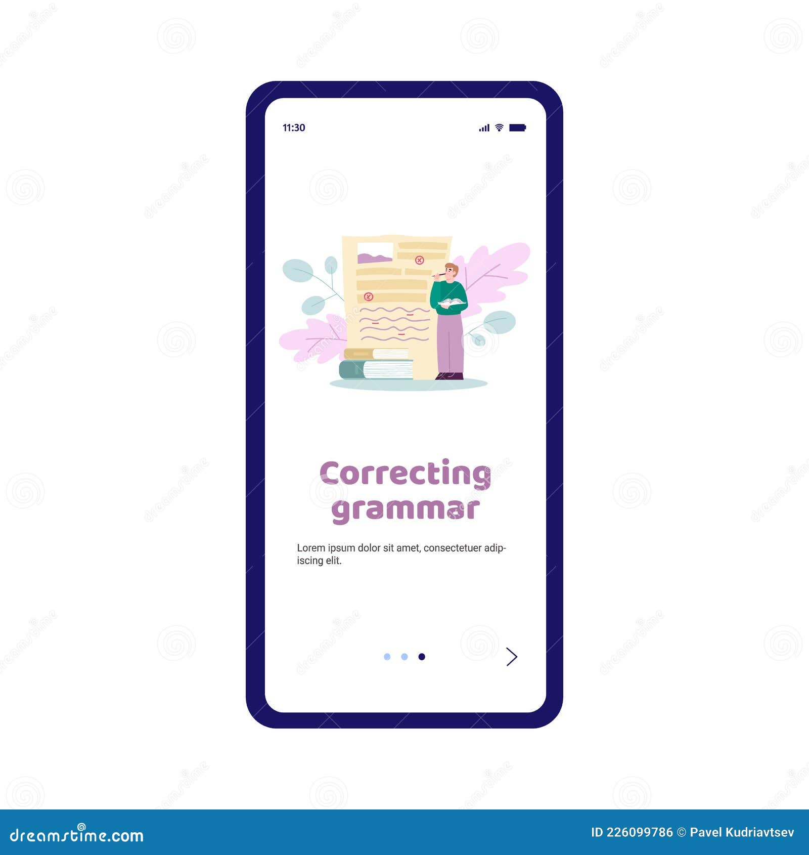 Grammar Correction and Spells Editor App Screen, Flat Vector ...