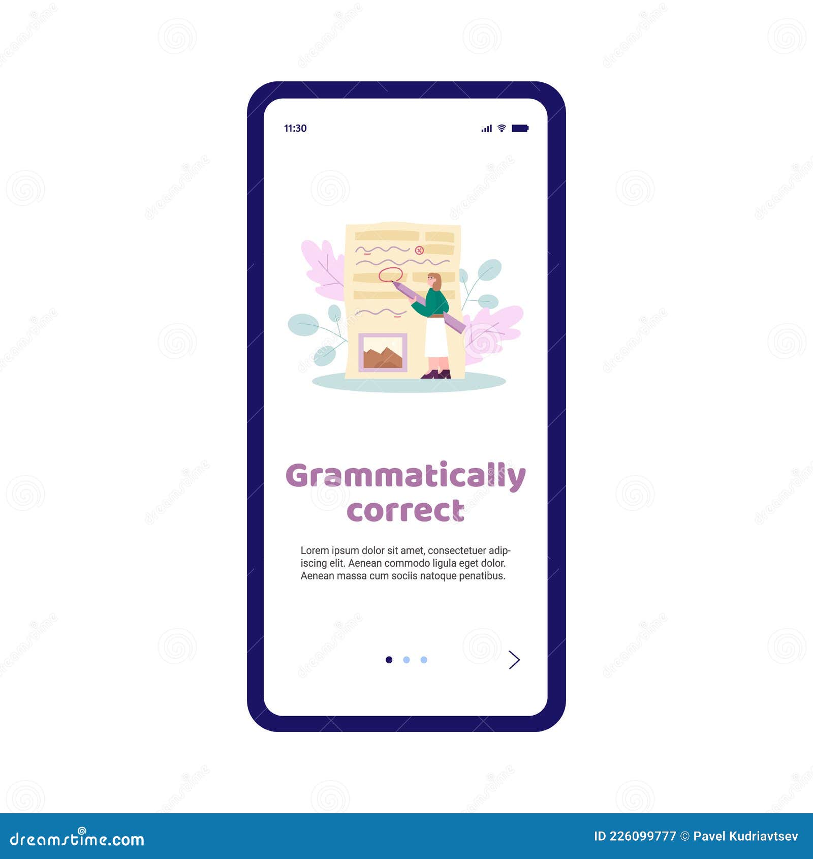 Grammar Correction and Text Editor Mobile App Screen, Flat Vector ...