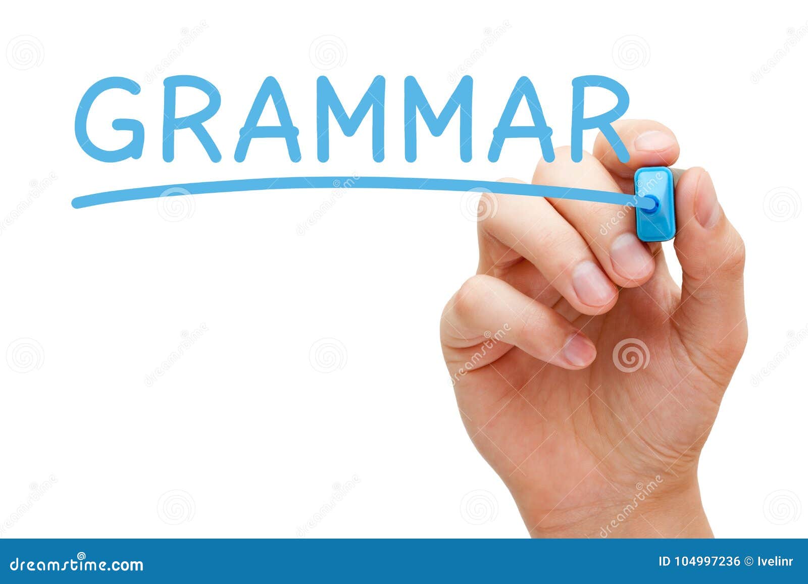 Grammar Handwriting with Blue Marker Stock Photo - Image of hand ...