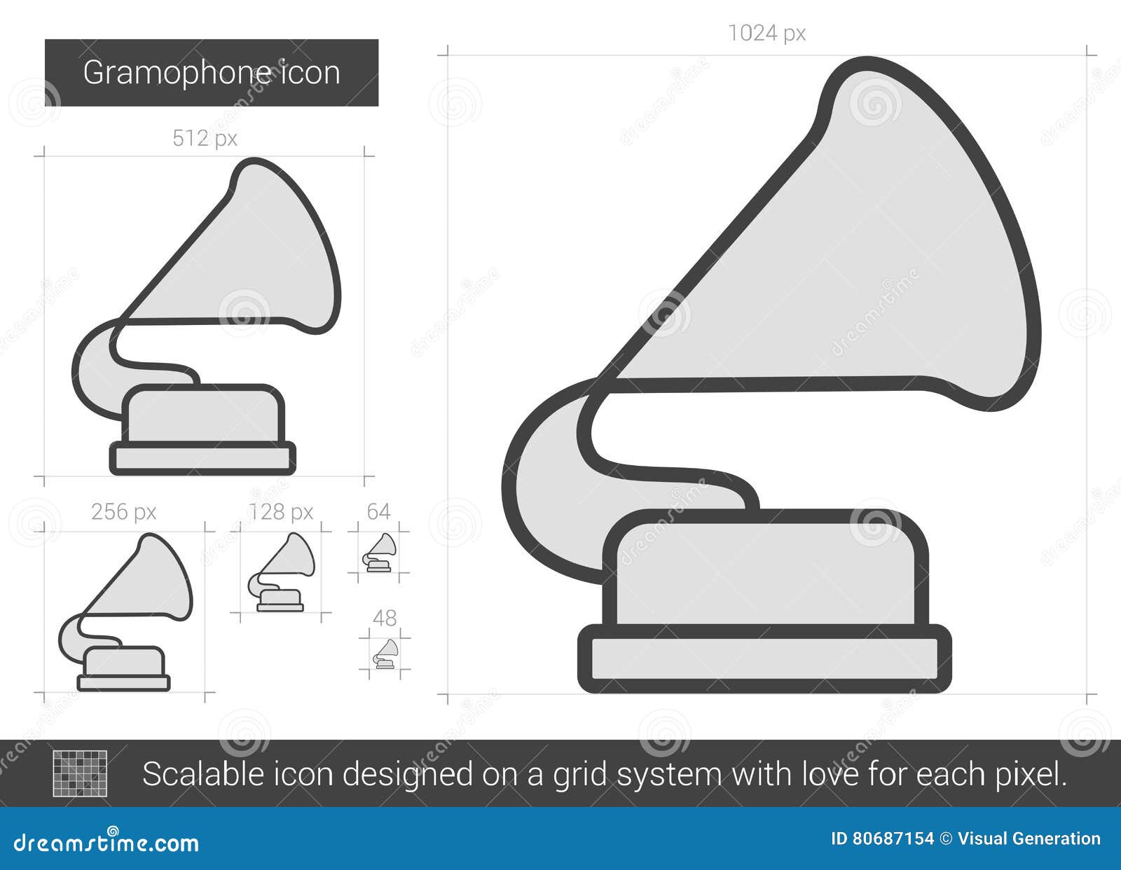 Gramophone line icon. stock vector. Illustration of mechanical - 80687154