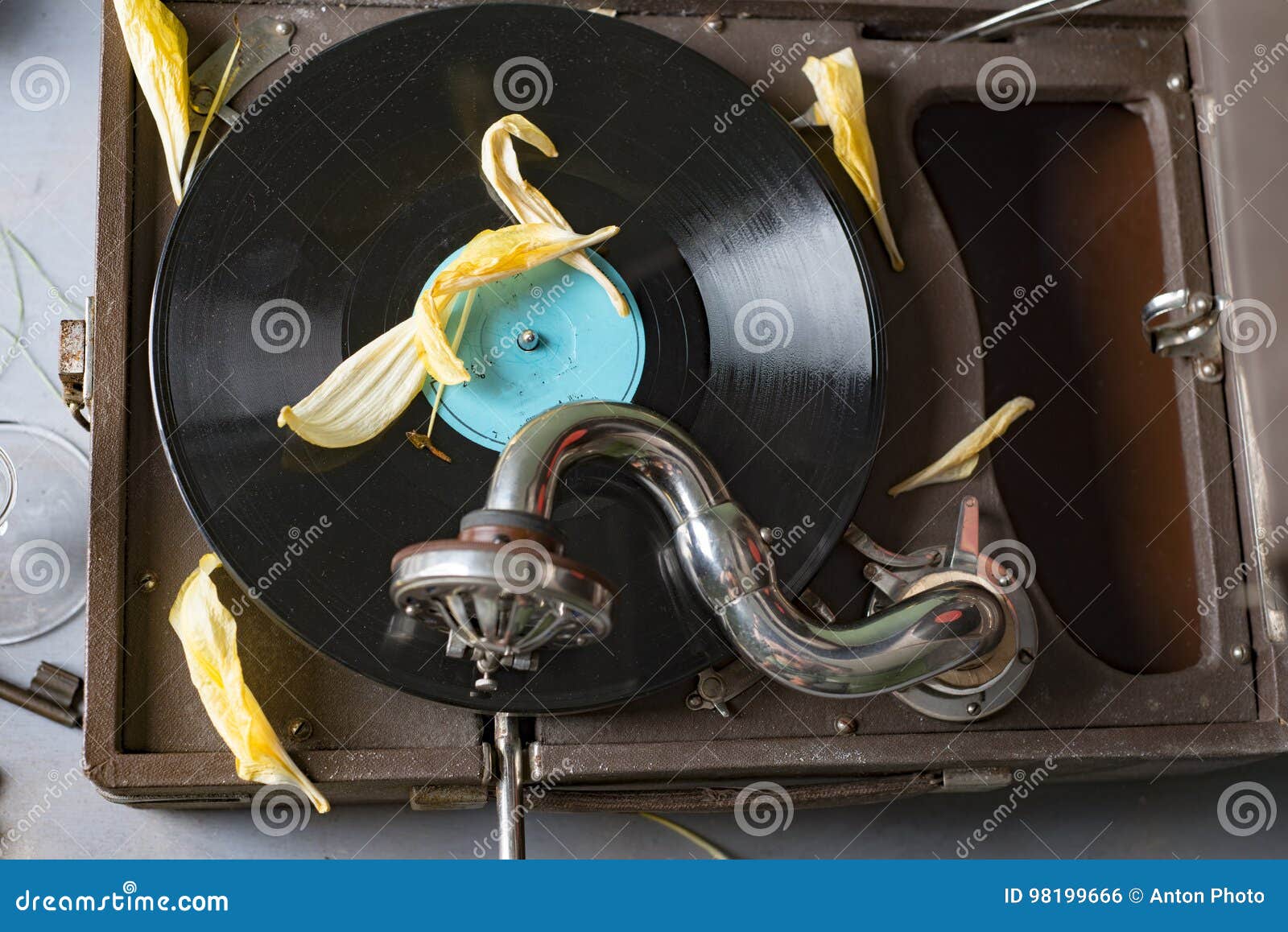 Gramophone and Old Gramophone on the Table Stock Photo - Image of ...