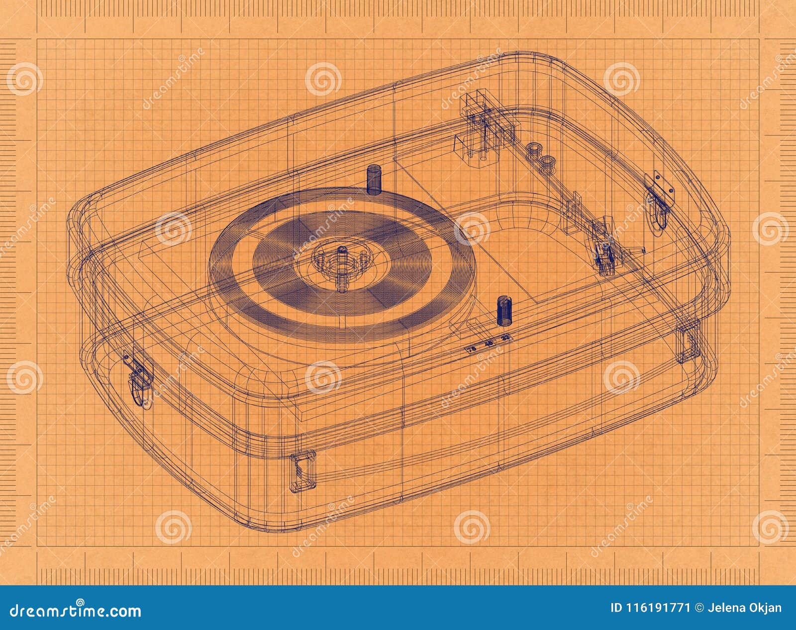 Gramophone - Retro Blueprint Stock Illustration - Illustration of ...