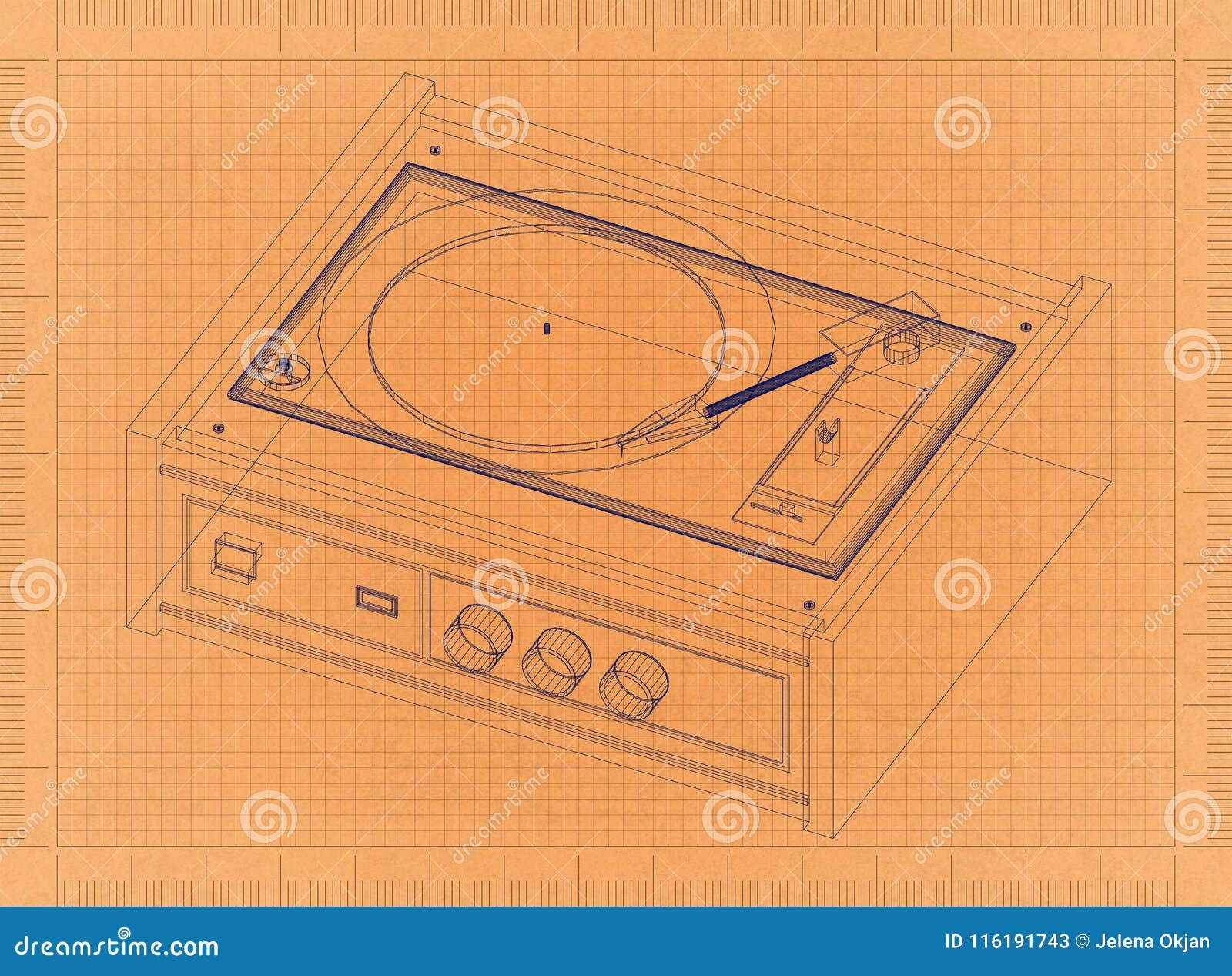 Gramophone - Retro Blueprint Stock Illustration - Illustration of ...