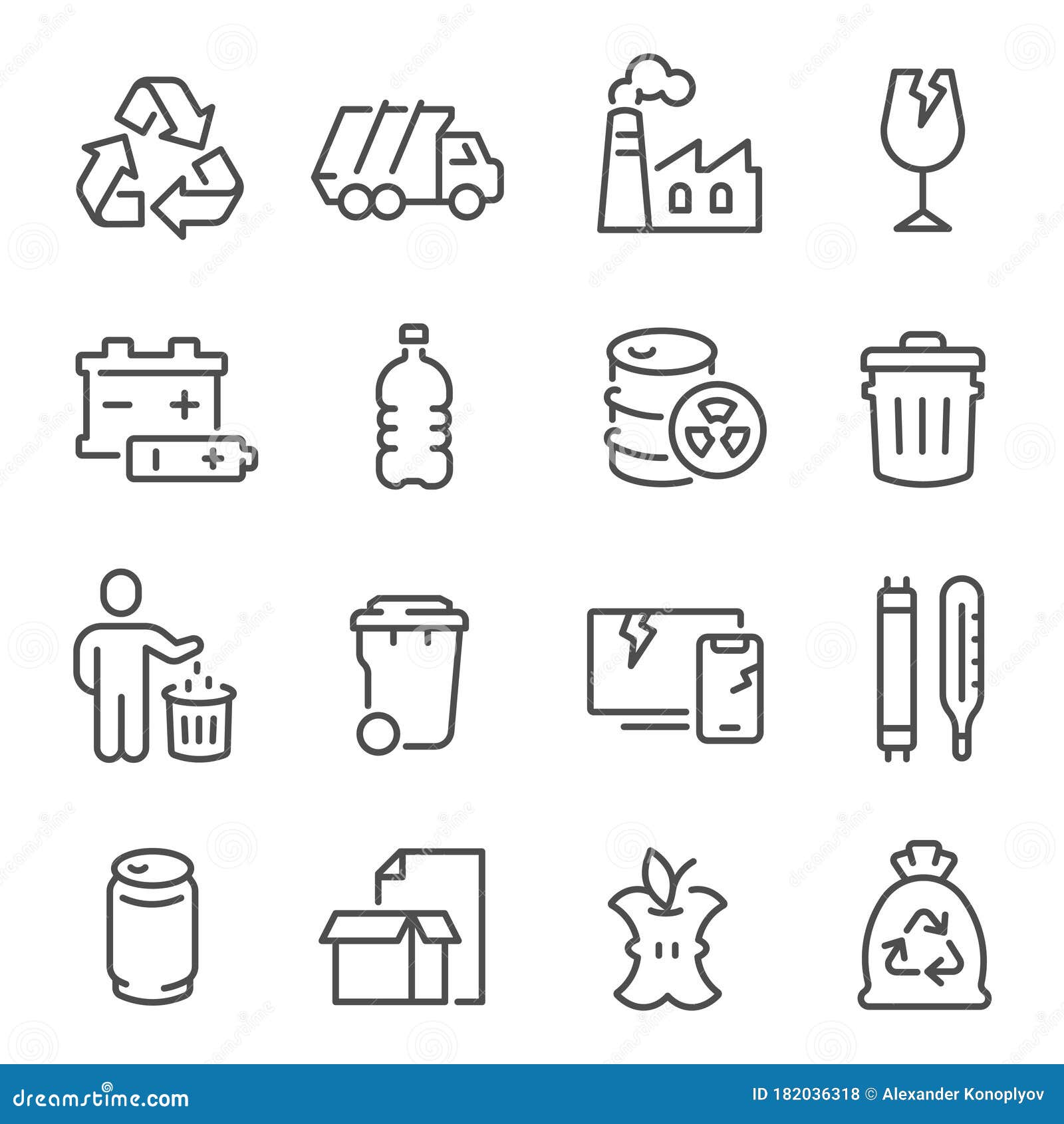 Gran Conjunto De Residuos Clasificar Reciclar Iconos Delgados De Línea
