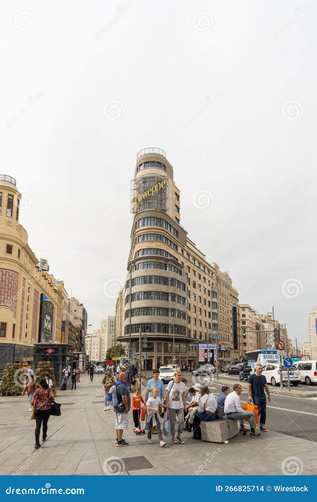 The Gran Via Street with the Iconic Neon Advertisement for Schweppes ...