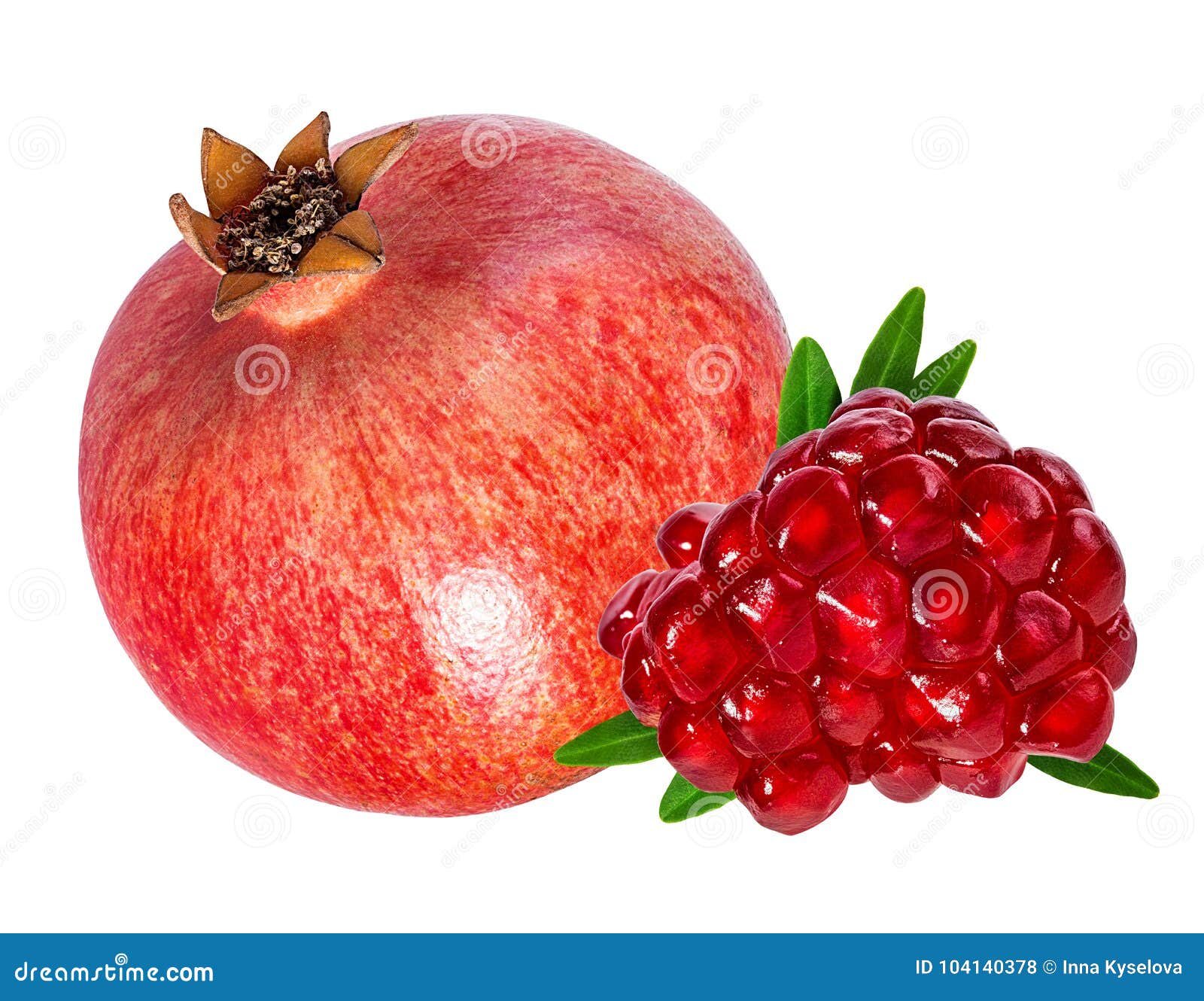 Granada Fresca Aislada En Blanco Foto de archivo - Imagen de hoja ...